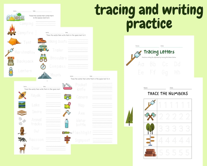 Camping Worksheets for Kids Literacy and Math Learning Binder - Etsy