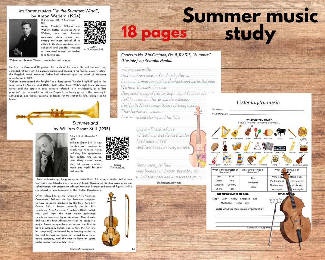Summer Music Study, Listening to Music Worksheet, Music Study for Kids ...