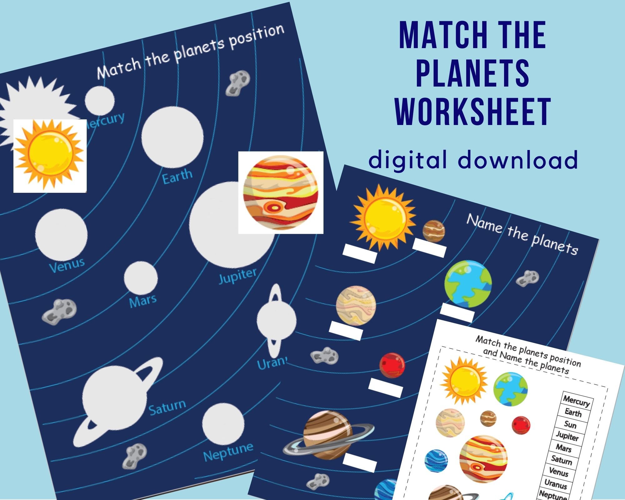 Match The Planets Worksheet Solar System Printable Busy Book Etsy Canada