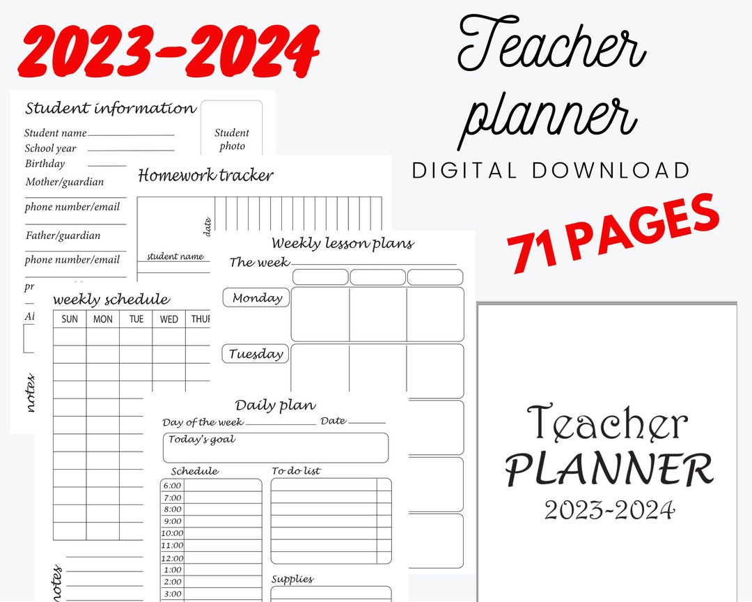 Printable Teacher Planner 2023-2024 Academic Monthly Planner - Etsy