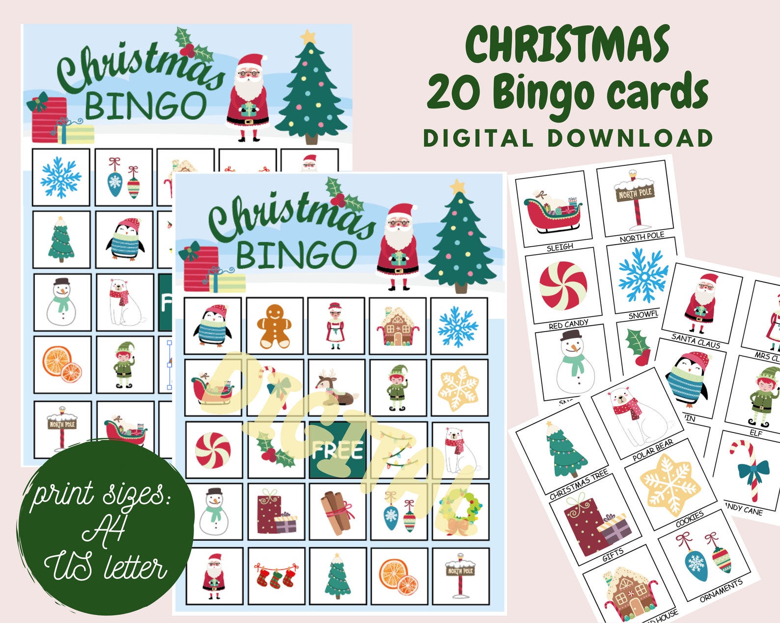 Christmas Bingo Cards for Kids Christmas Bingo Game for - Etsy