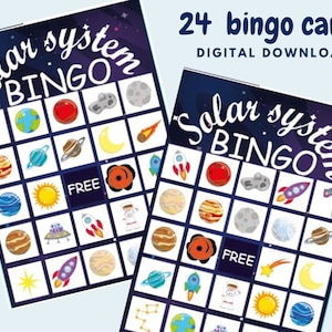 Solar System BINGO Game, 24 Space Bingo Cards, Planets Printable Bingo ...