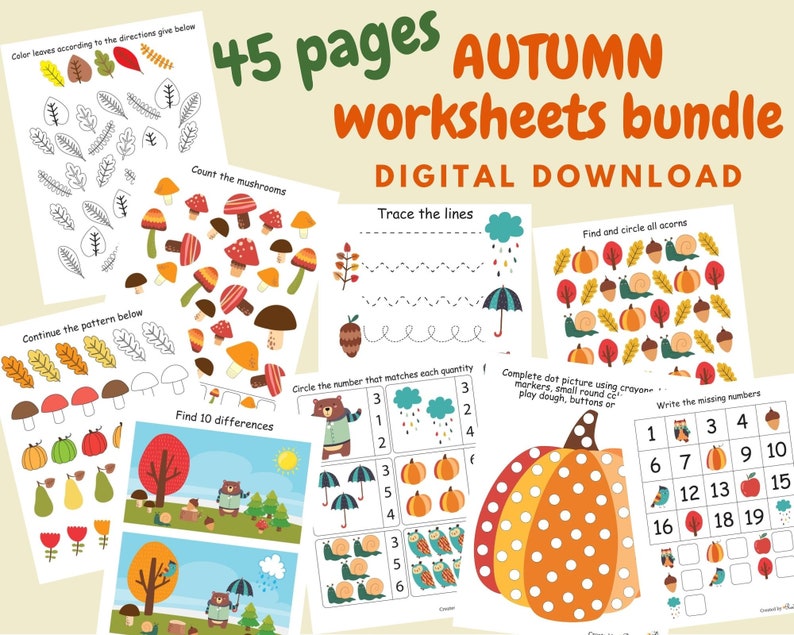 Autumn Preschool Worksheets for Kids Fall Busy Book - Etsy Canada
