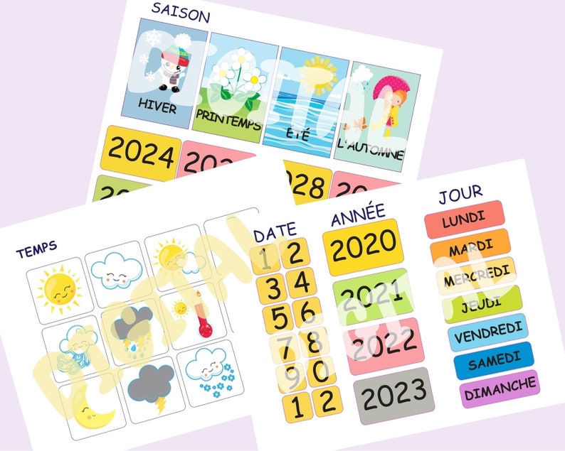 French kids calendar Printable morning board for toddlers | Etsy