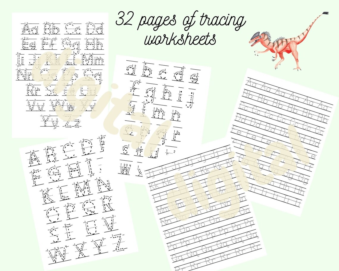 ABC Tracing Worksheets With Dinosaurs Dino Alphabet Preschool - Etsy