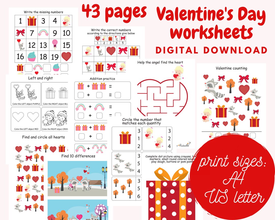 Valentine's Day Worksheets Bundle for Kids, Preschool Printables ...