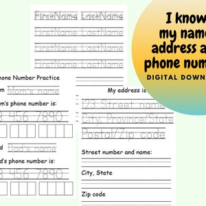 Personalized Tracing Worksheets for Kids - Name Phone Number & Address ...