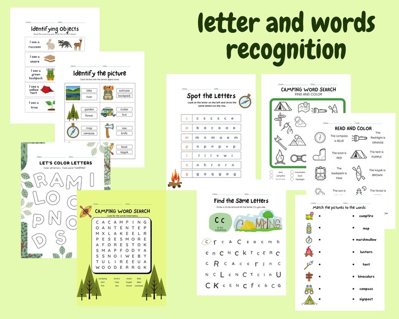 Camping Worksheets for Kids Literacy and Math Learning Binder - Etsy