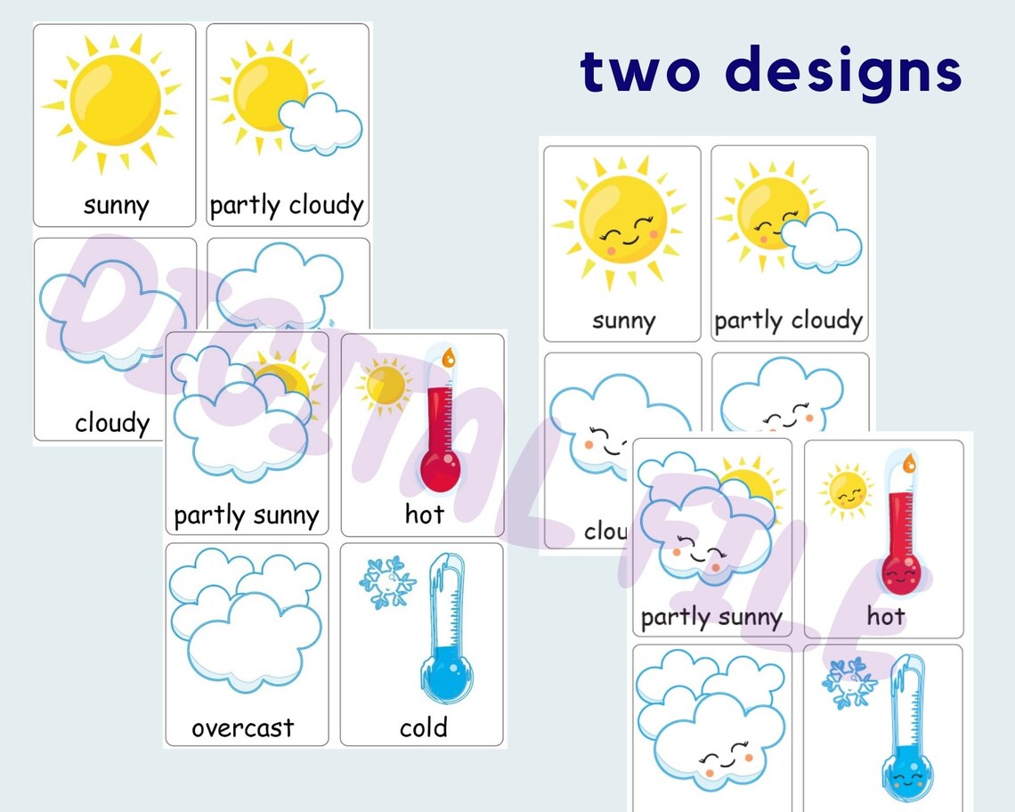 Weather Flashcards Montessori Three-part Cards Vocabulary - Etsy