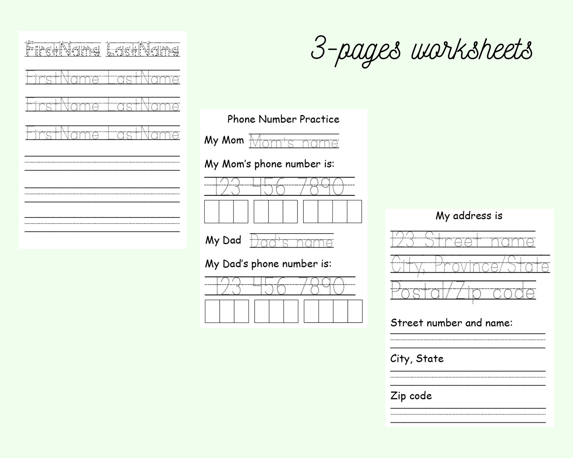Personalized Tracing Worksheets for Kids Name Phone Number & - Etsy