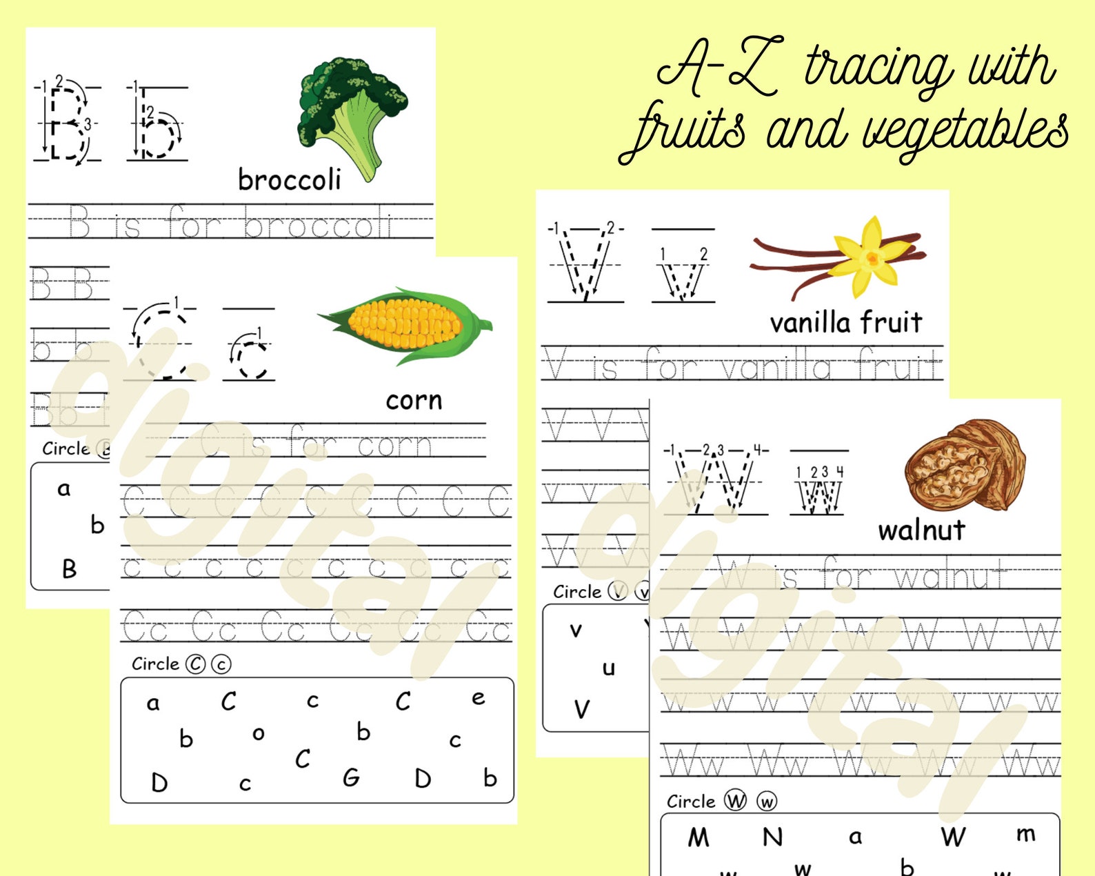 Alphabet Tracing Preschool Worksheets, ABC Tracing Worksheets With Food ...