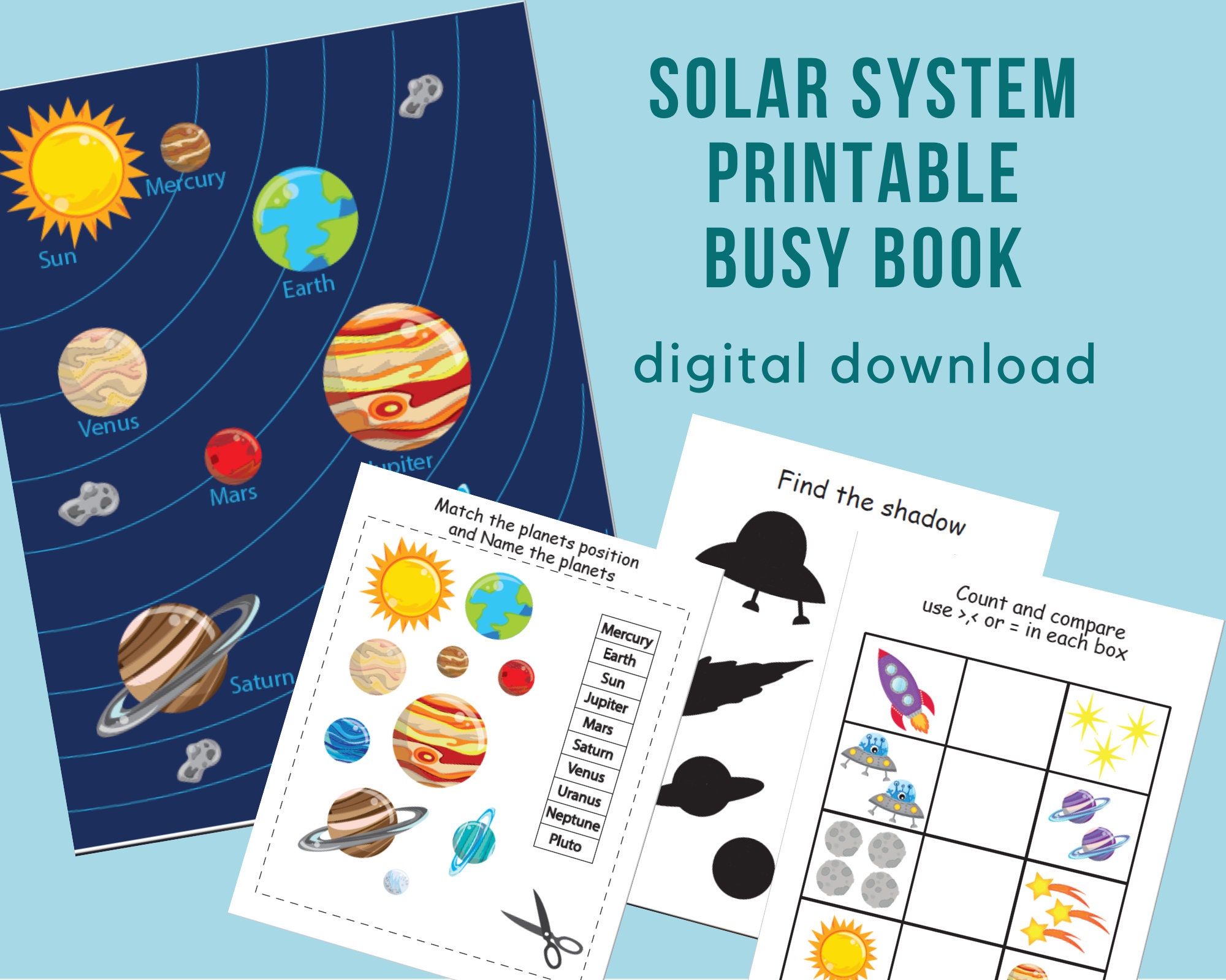 Space Busy Book, Solar System Cut and Glue Activity Book, Printable ...