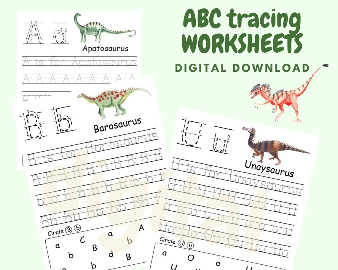 ABC Tracing Worksheets With Dinosaurs Dino Alphabet Preschool - Etsy