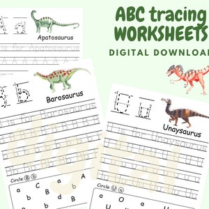 ABC Tracing Worksheets With Dinosaurs, Dino Alphabet Preschool ...