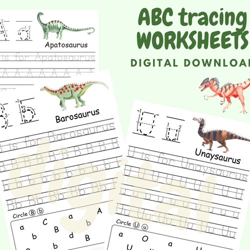 ABC Tracing Worksheets With Dinosaurs Dino Alphabet Preschool - Etsy