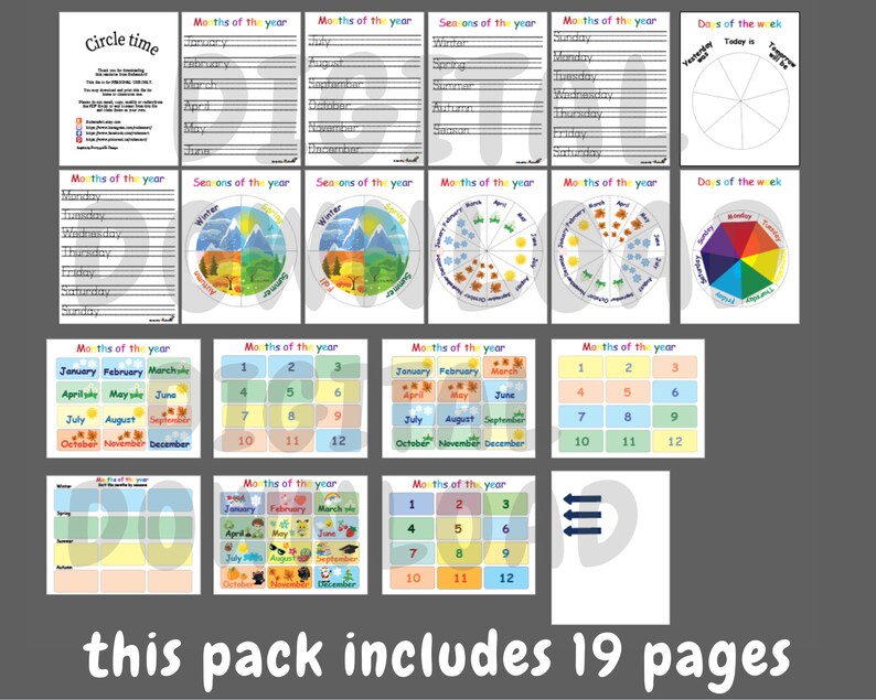 Circle Time Worksheets for Kids Days Months and Seasons - Etsy