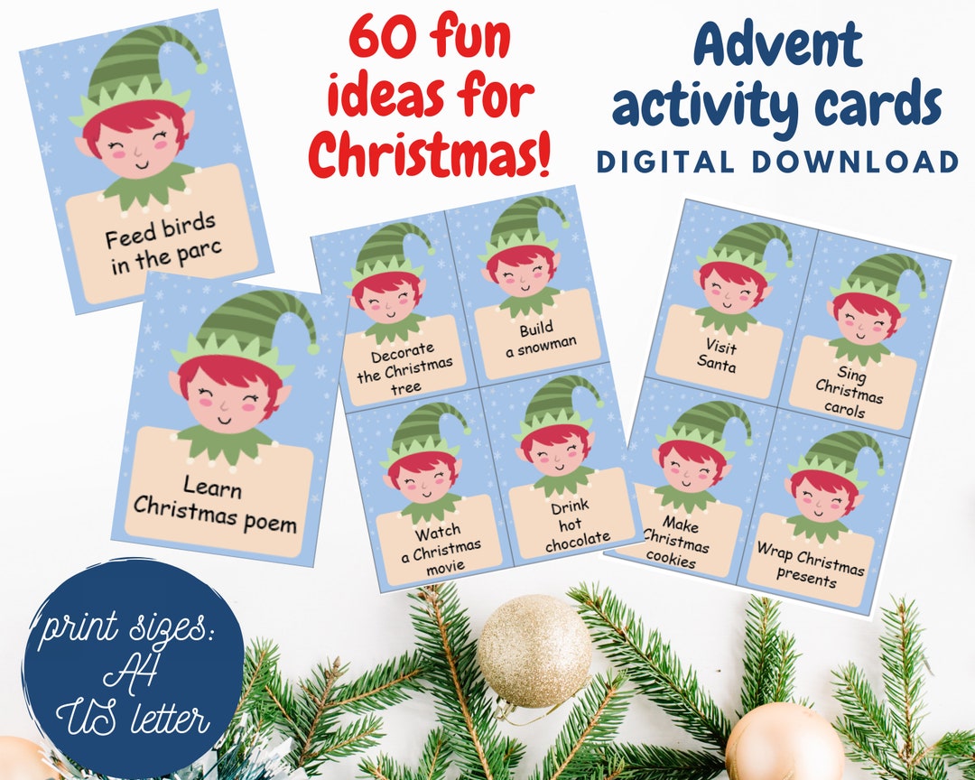 60 Elf Activity Cards for Kids Advent Calendar, Christmas Elf Printable ...
