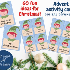 60 Elf Activity Cards for Kids Advent Calendar, Christmas Elf Printable ...