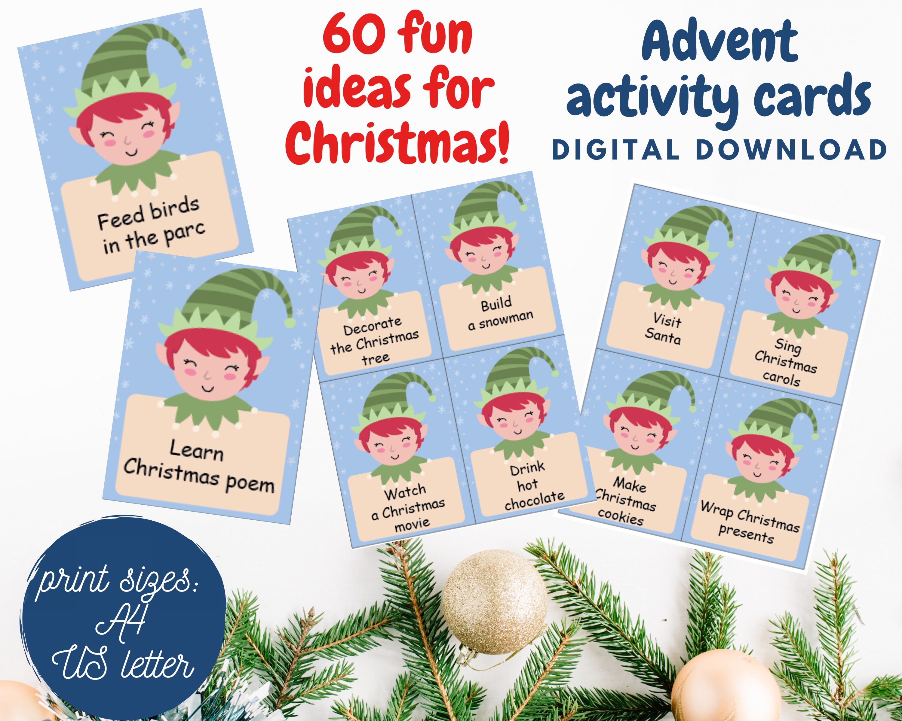 60 Elf Activity Cards for Kids Advent Calendar Christmas Elf - Etsy