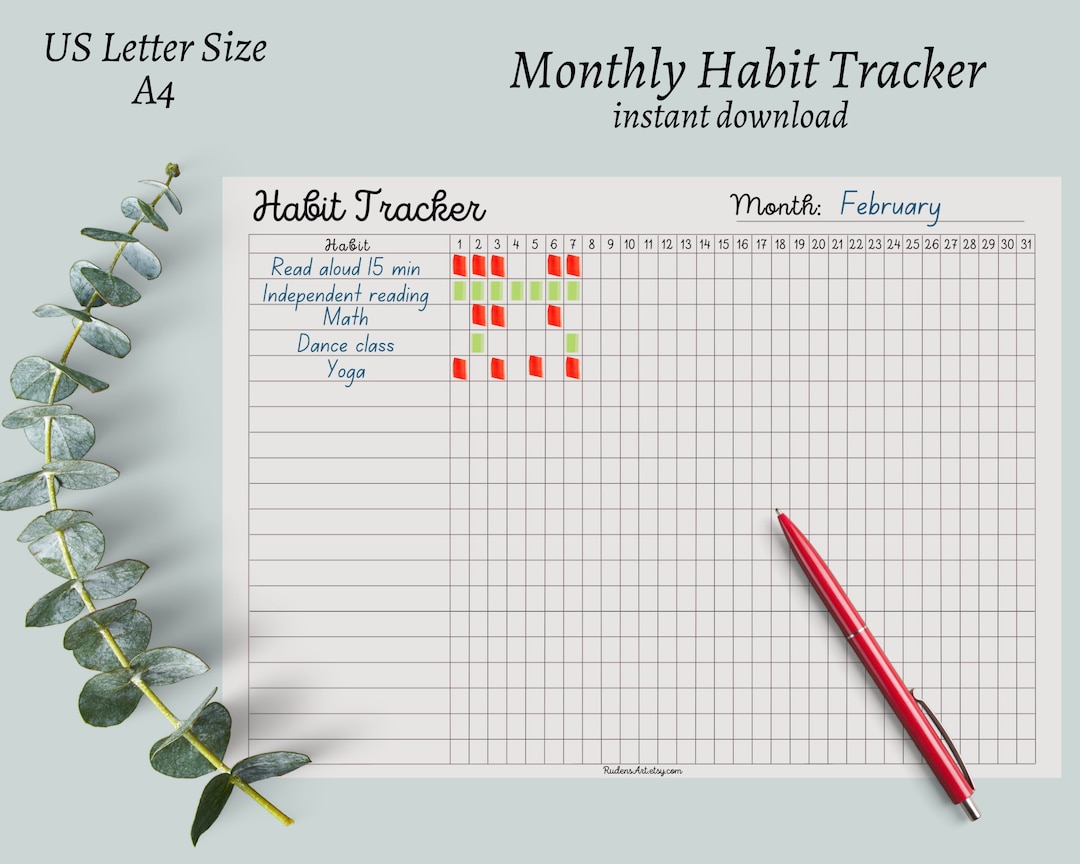 Monthly Habit Tracker Printable Template, Daily Routine Tracking Habits ...