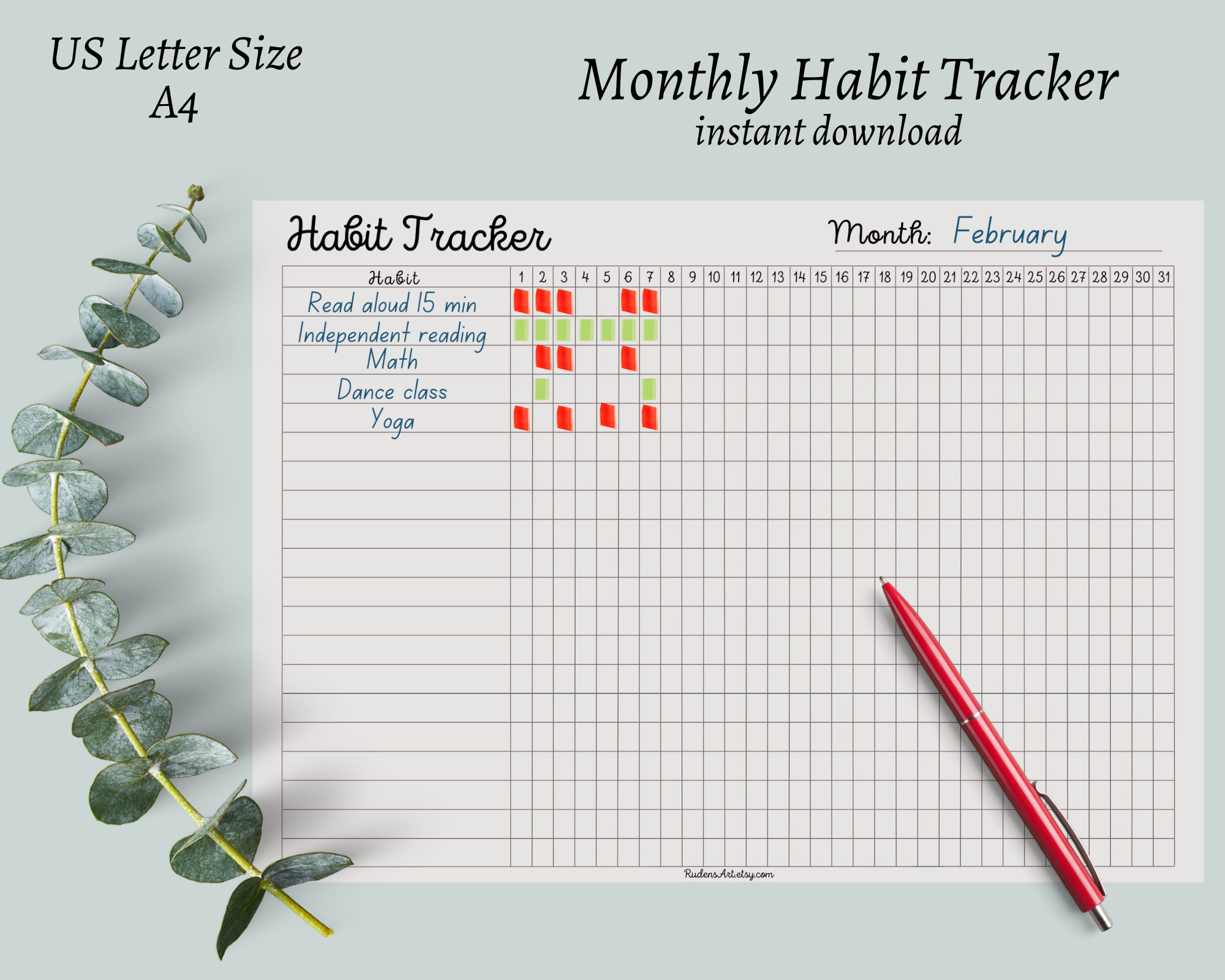 Monthly Habit Tracker Printable Template Daily Routine - Etsy Canada