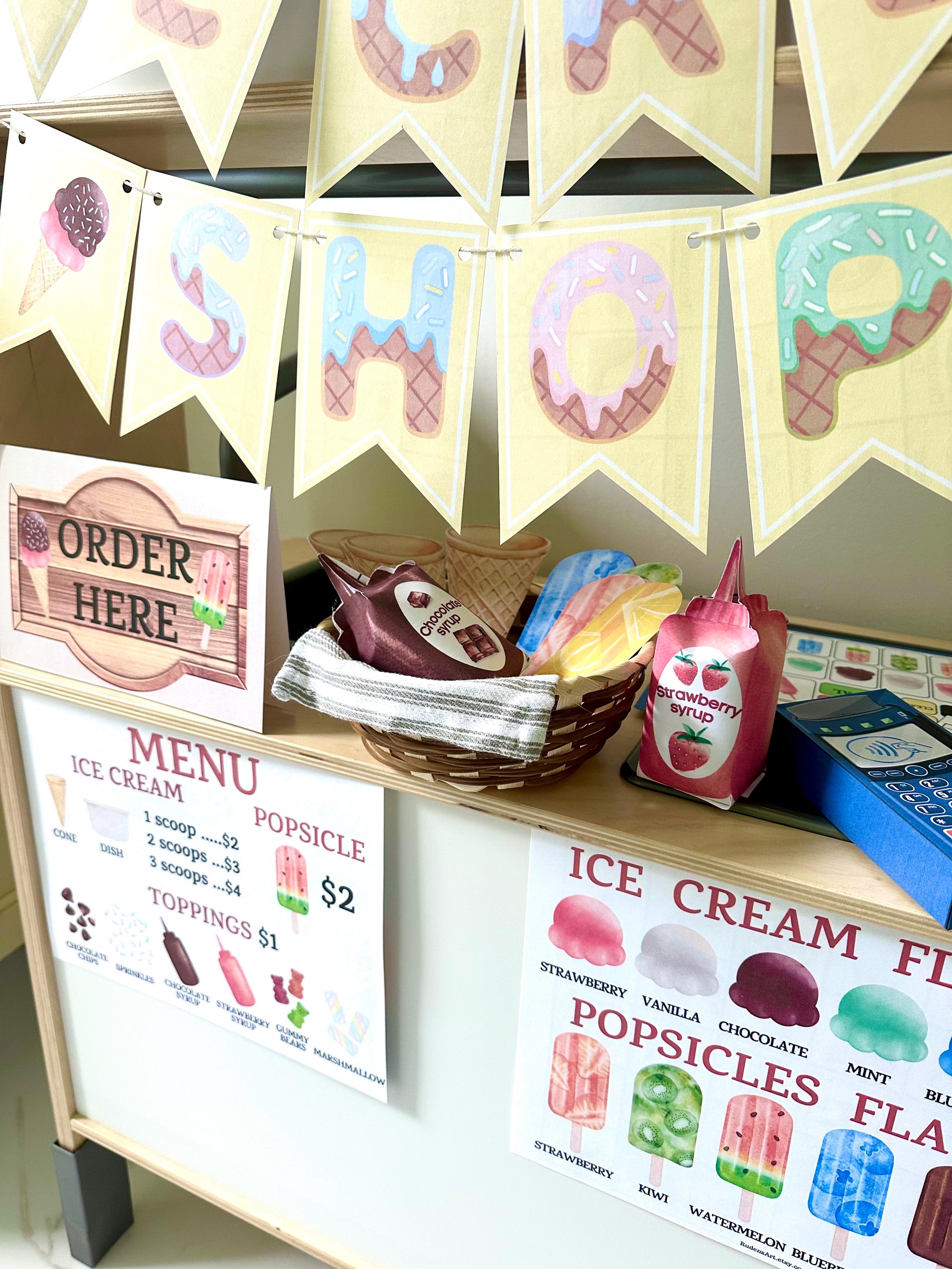 Ice Cream Shop Dramatic Play, Ice Cream Parlor Pretend Playset, Summer ...