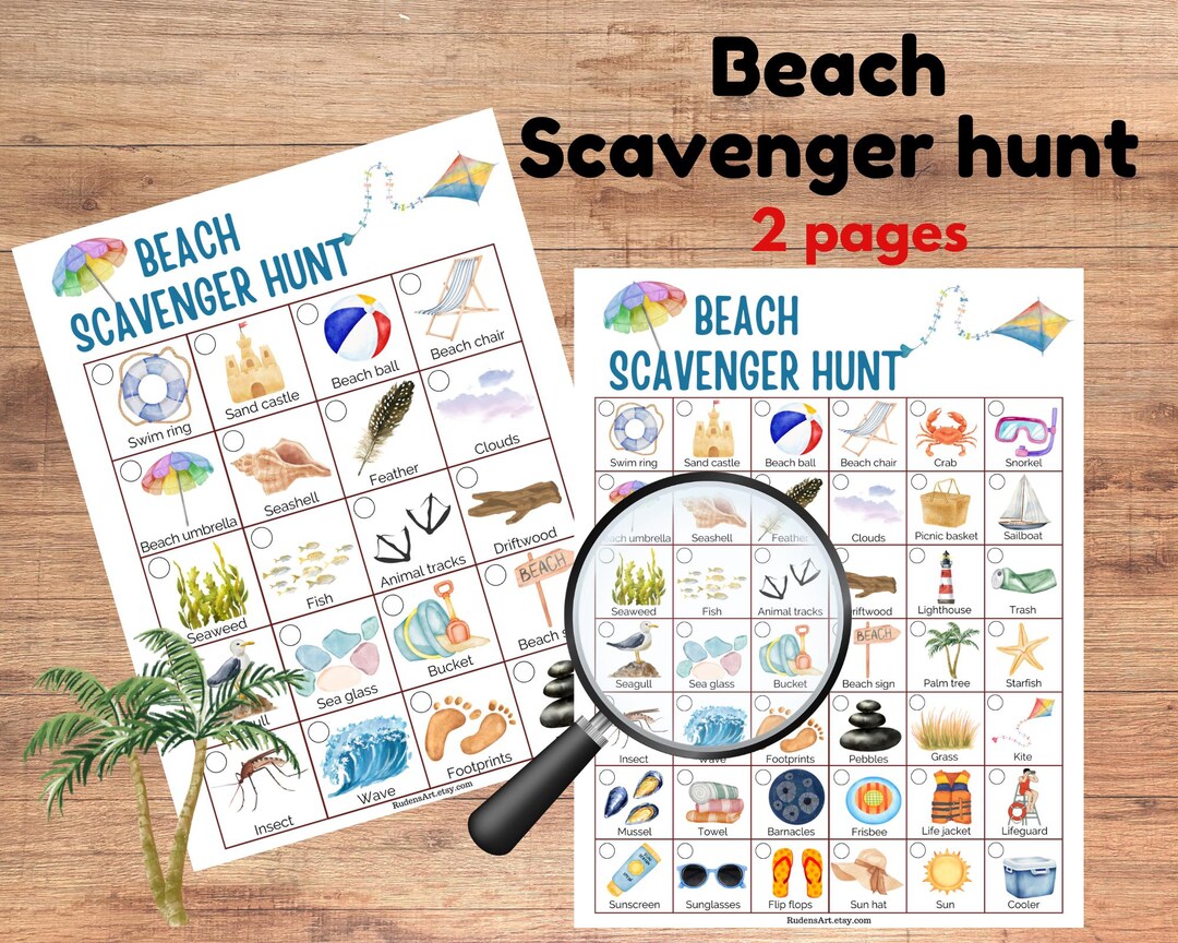 Beach Scavenger Hunt, Vacation Scavenger Hunt, Summer Outdoor Treasure ...