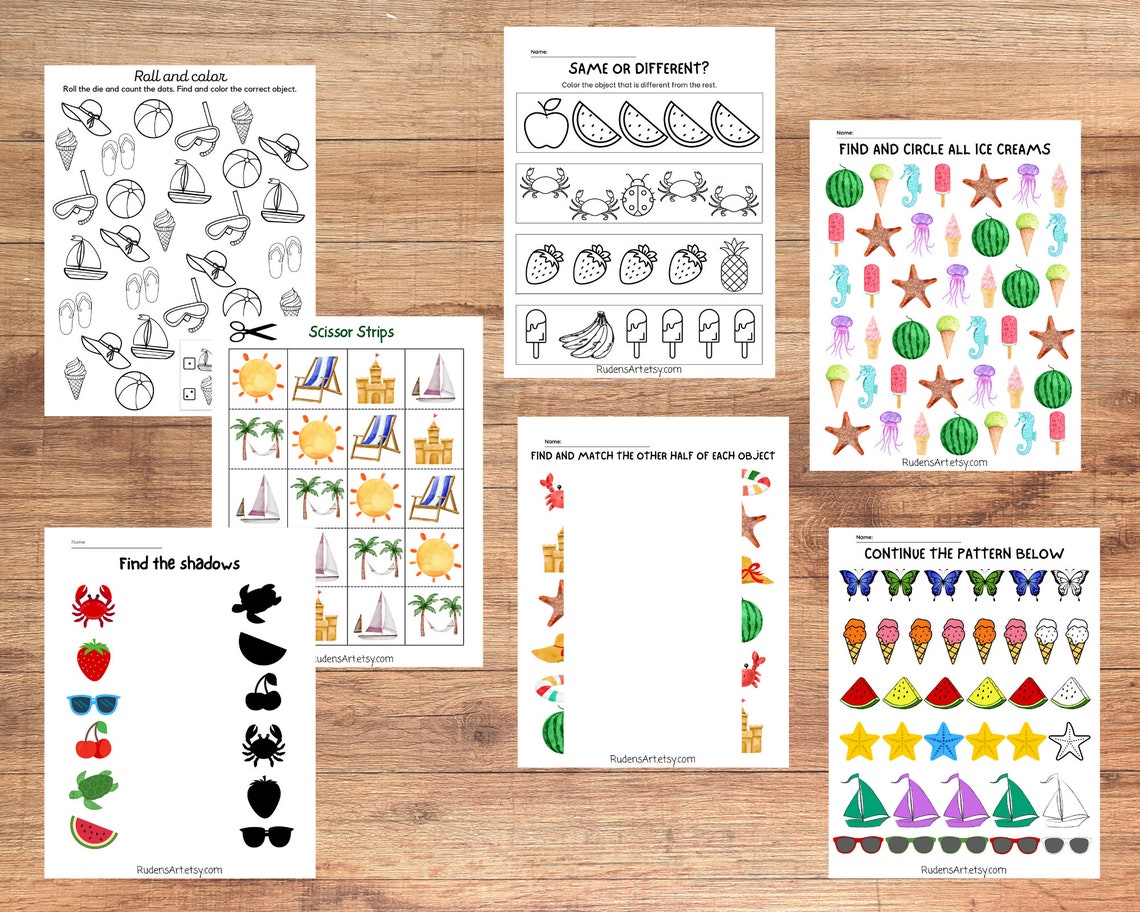 Summer Beach Worksheets for Toddler and Preschool Kids Summer - Etsy
