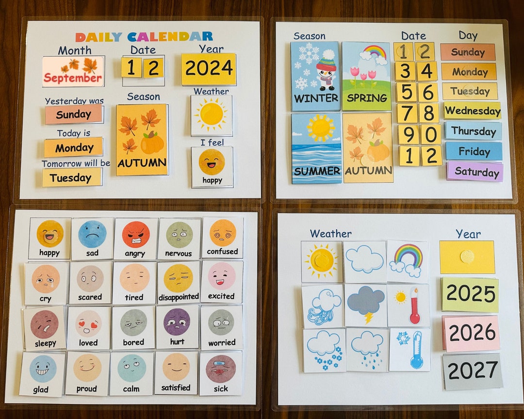 Kids Calendar With Weather and Emotion Chart as a Montessori Materials ...