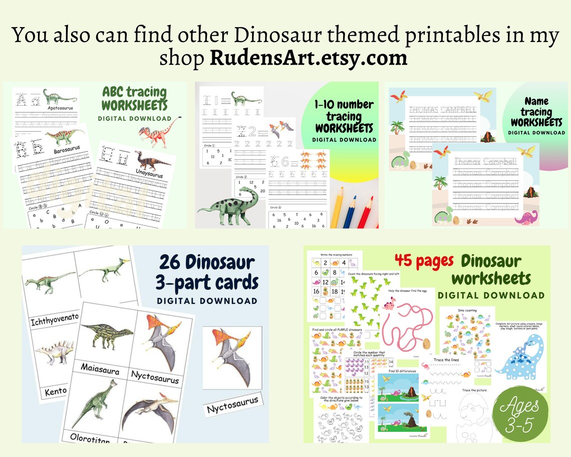 Dinosaur Preschool Worksheets for Kids Dino Busy Book - Etsy