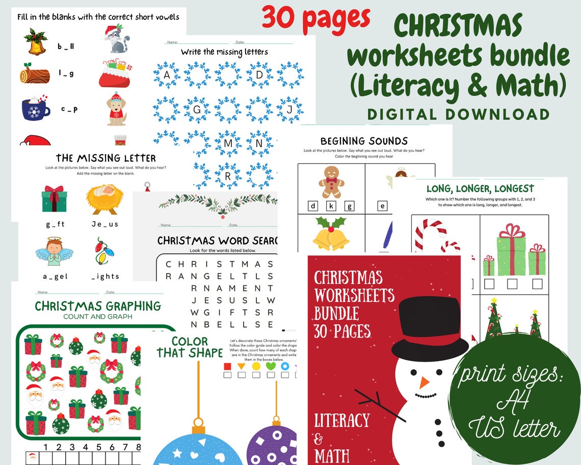 Christmas Preschool Worksheets for Kids Winter Busy Book | Etsy