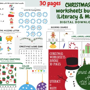 Christmas Preschool Worksheets for Kids, Winter Busy Book, Kindergarten ...