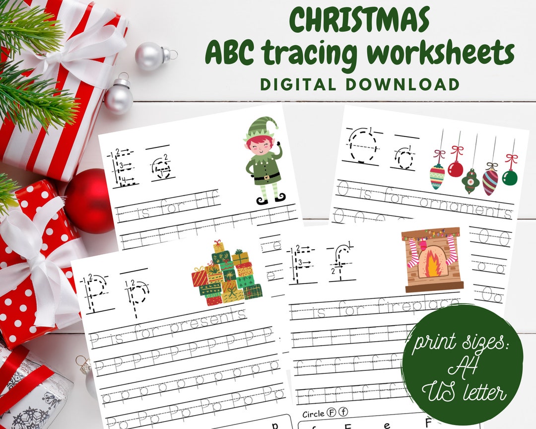 Christmas Alphabet Tracing Worksheets for Kindergarten, ABC Sheets for ...