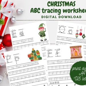 Christmas Alphabet Tracing Worksheets for Kindergarten, ABC Sheets for ...