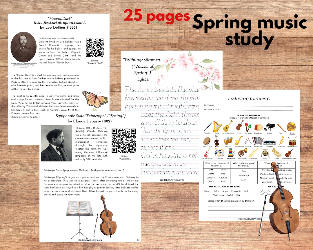 Spring Music Study, Listening to Music Worksheet, Music Study for Kids ...