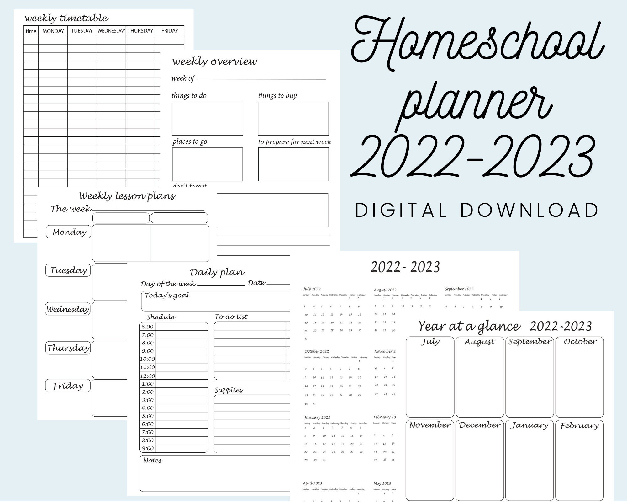 Homeschool Planner Printable 2022-2023 Homeschool Schedule - Etsy