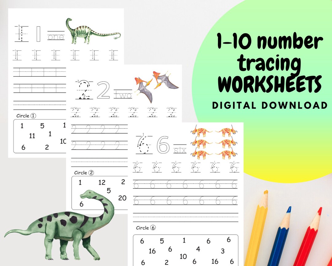 Number Tracing Preschool Worksheets With Dinosaurs, Kindergarten ...