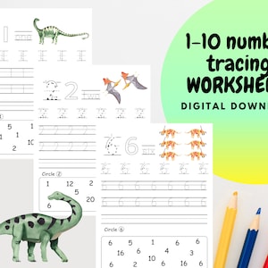 Number Tracing Preschool Worksheets With Dinosaurs, Kindergarten ...
