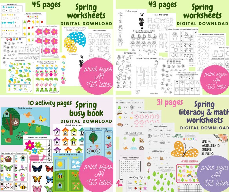 Spring Worksheets for Kids Mega Bundle, Easter Printable Busy Book for ...