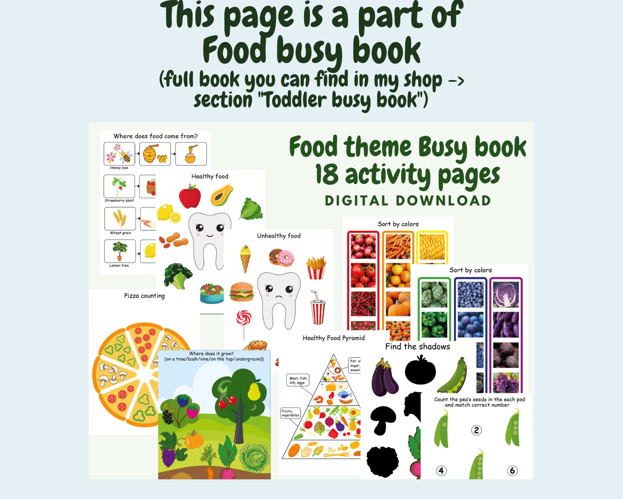 Healthy / Unhealthy Food Busy Book Printable Page for Kids, Montessori ...
