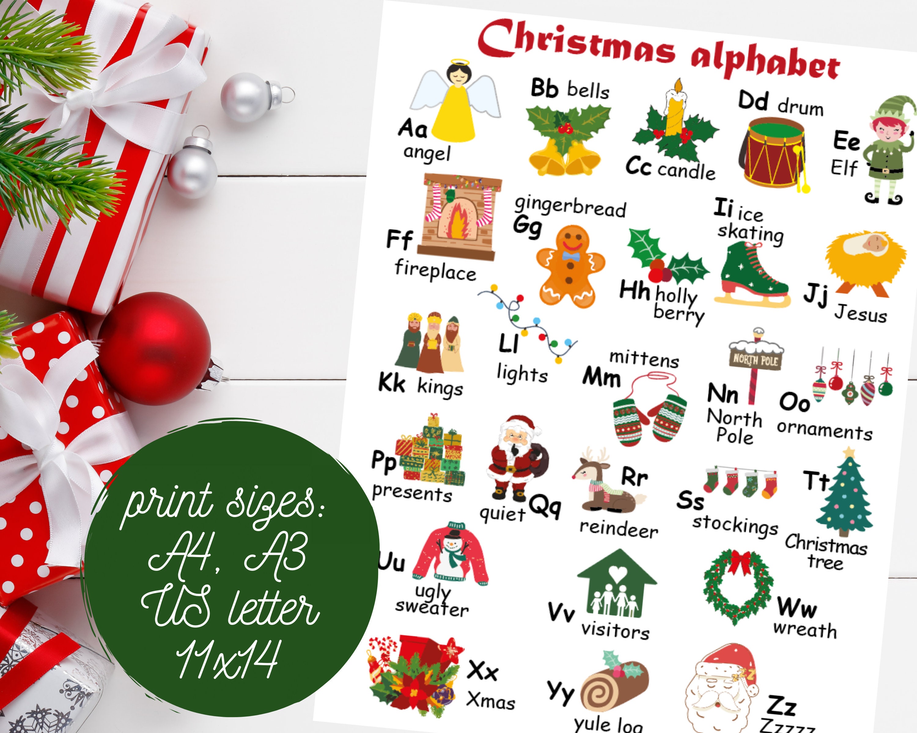 Christmas Alphabet Poster for Classroom or as Kids Room Décor ...