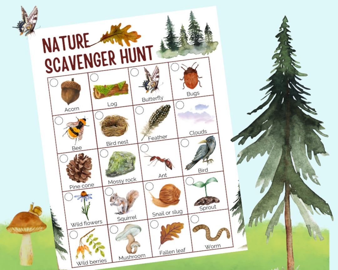 Nature Scavenger Hunt for Kids, Forest Treasure Hunt, Outdoor Activity ...