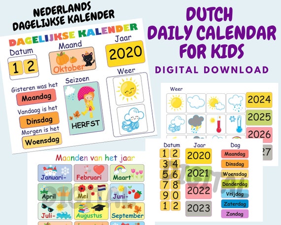 Dutch Daily Calendar and Weather Chart for Kids | Etsy