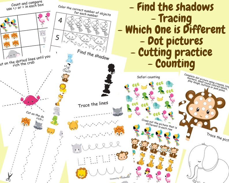 Safari Animals Worksheets Bundle Preschool Printables - Etsy