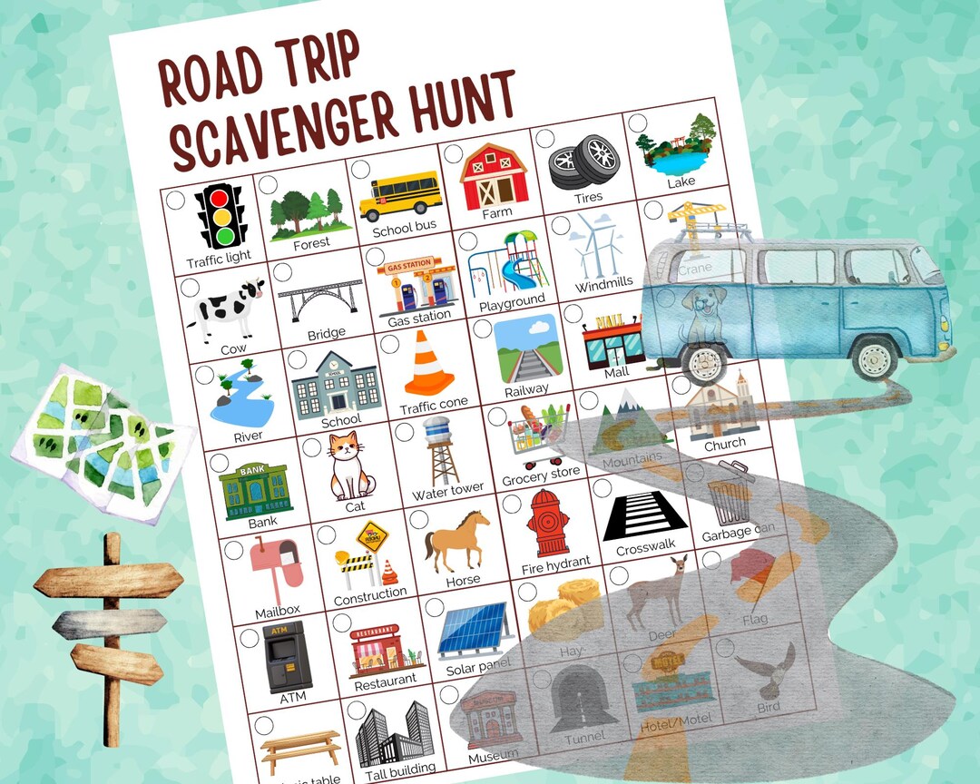 Road Trip Scavenger Hunt, Car Activities, Travel Scavenger Hunt, Family ...