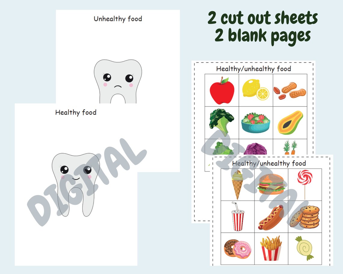 Healthy / Unhealthy Food Busy Book Printable Page for Kids, Montessori ...