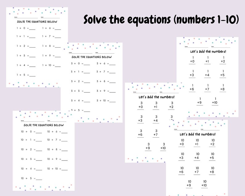 Addition Worksheets for Kids, Numbers 1-10 Addition for Preschool ...