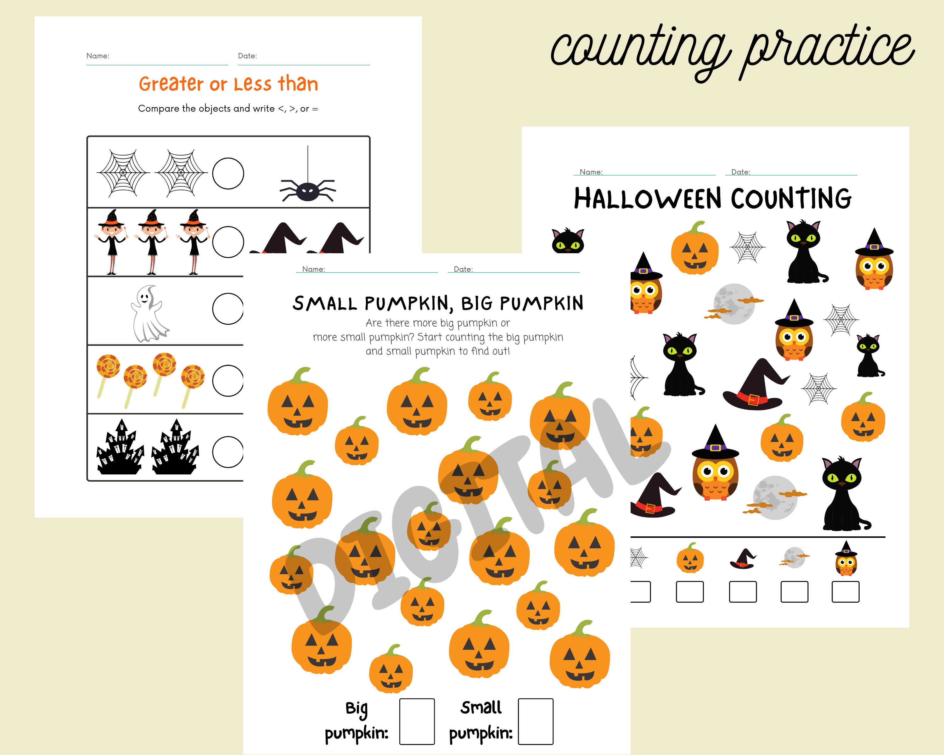 Halloween Worksheets for Kindergarten and First Grade Kids, Halloween ...