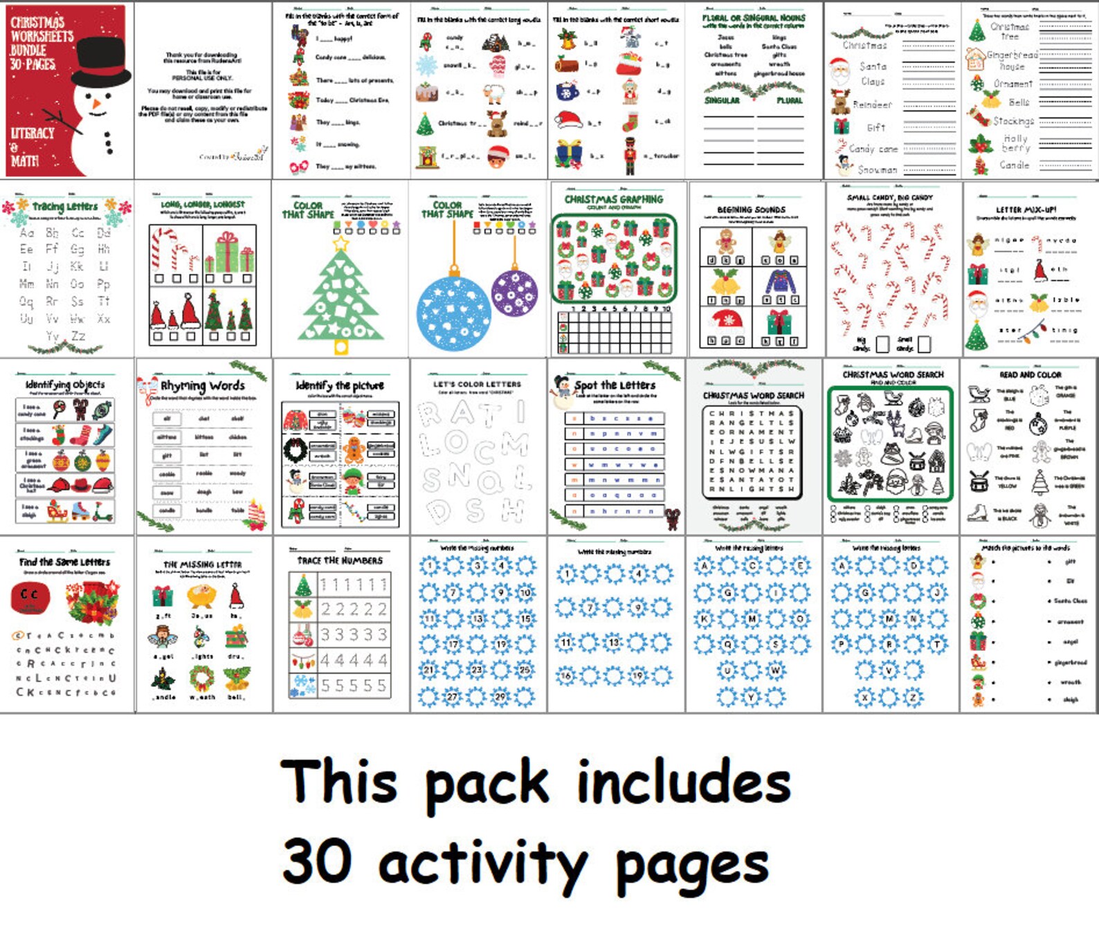 Christmas Preschool Worksheets for Kids Winter Busy Book | Etsy