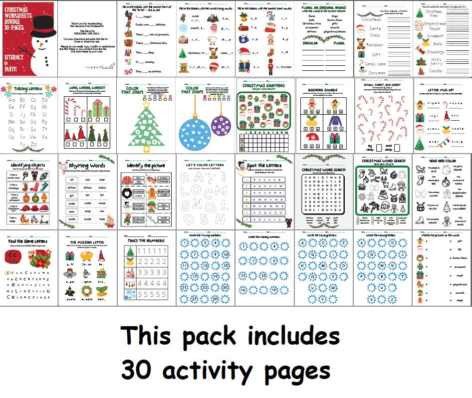 Christmas Preschool Worksheets for Kids Winter Busy Book | Etsy